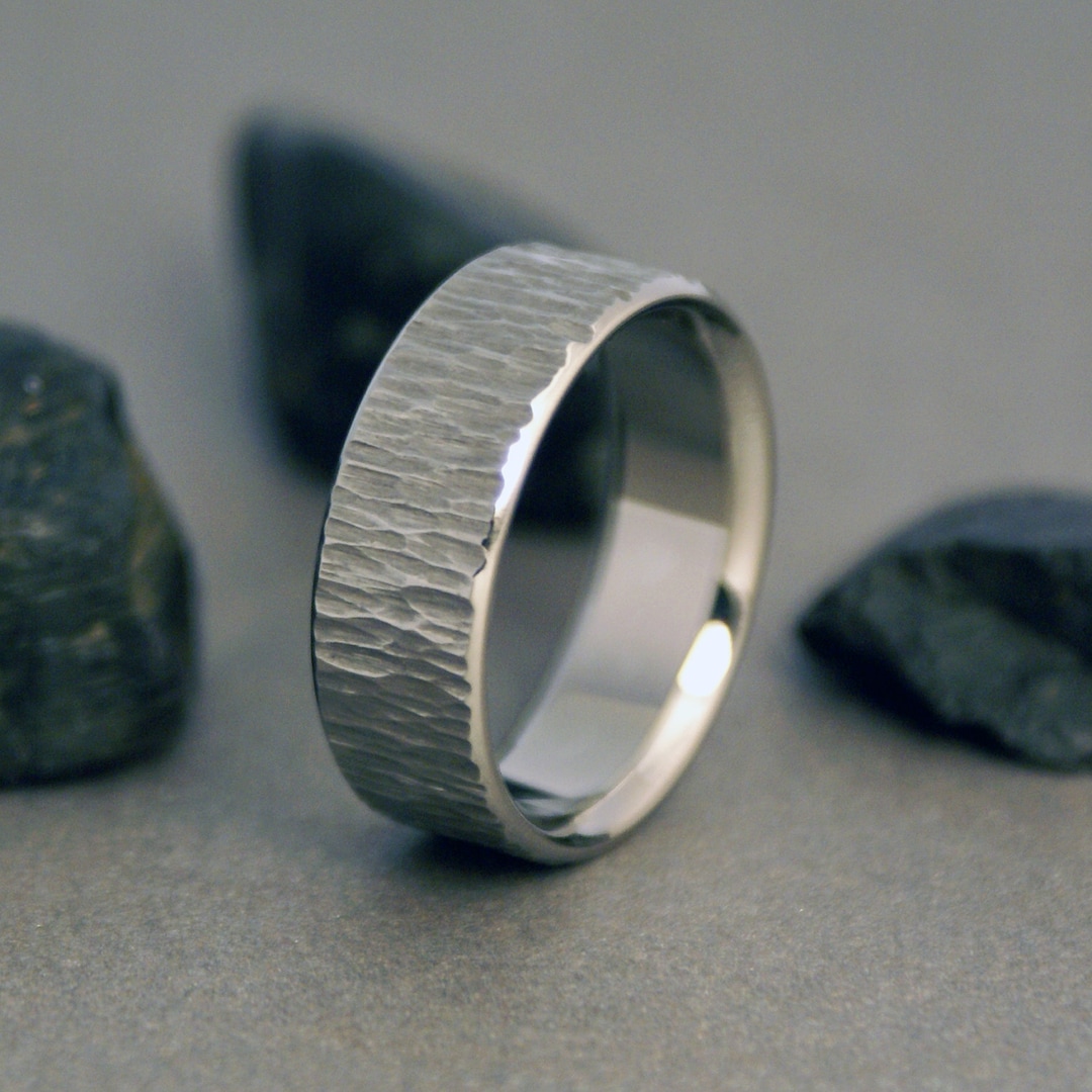 Tree Bark Titanium Ring With Our Signature "white Ash Tree" Texture ...