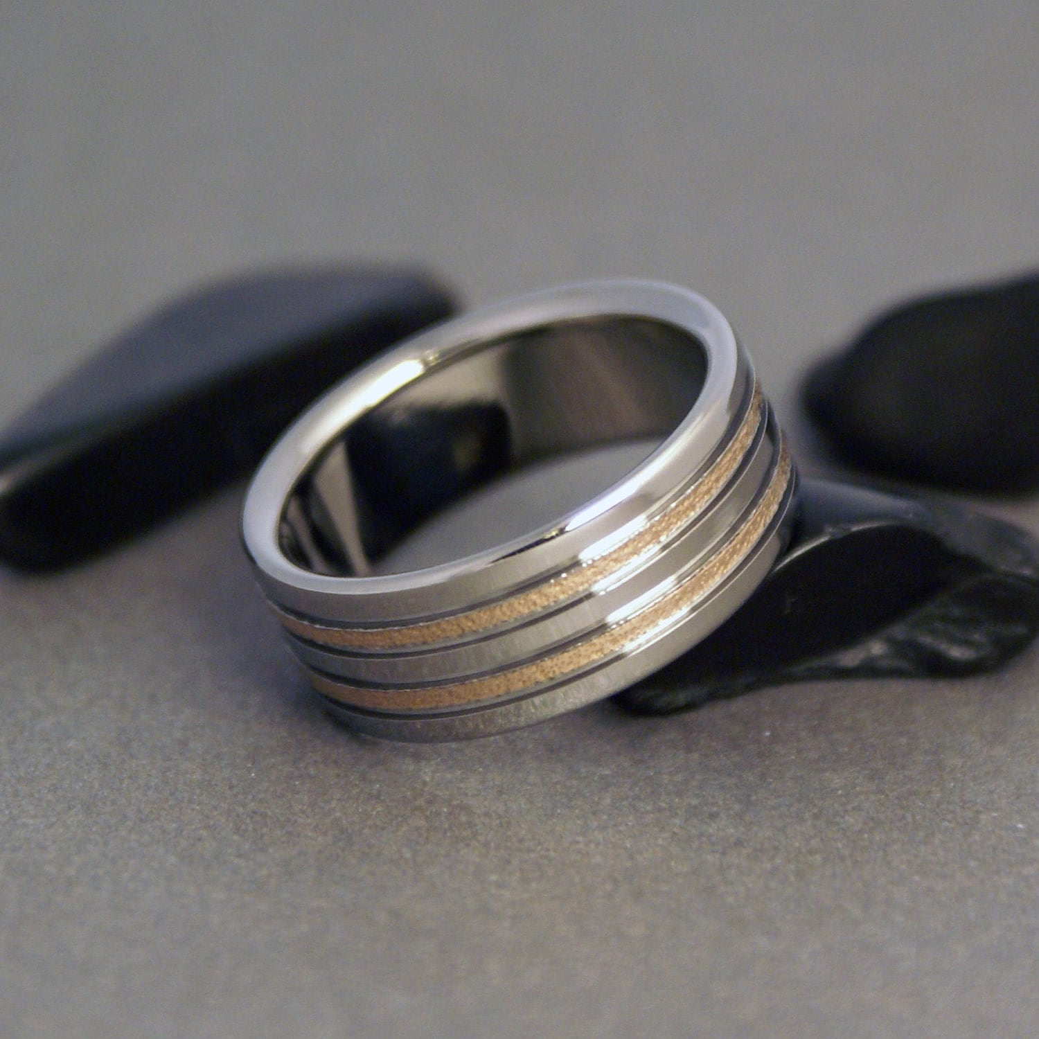 Titanium and Gold Wedding Ring Yellow Rose Our White Gold | Etsy