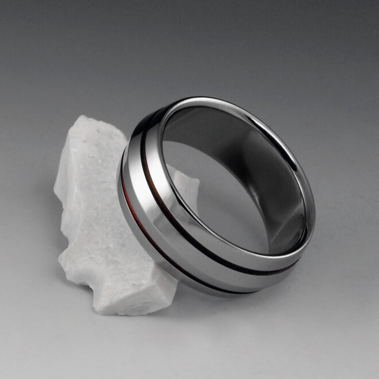 Titanium Wedding Ring with Red Pinstripes and a Peaked | Etsy