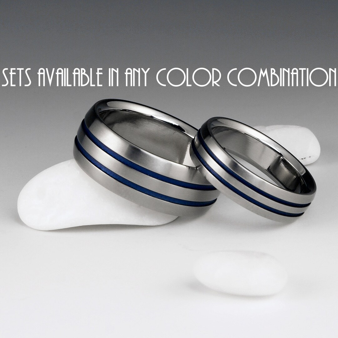 Titanium Ring Set - Wedding Set - His and Hers - Beveled Edges - Two ...