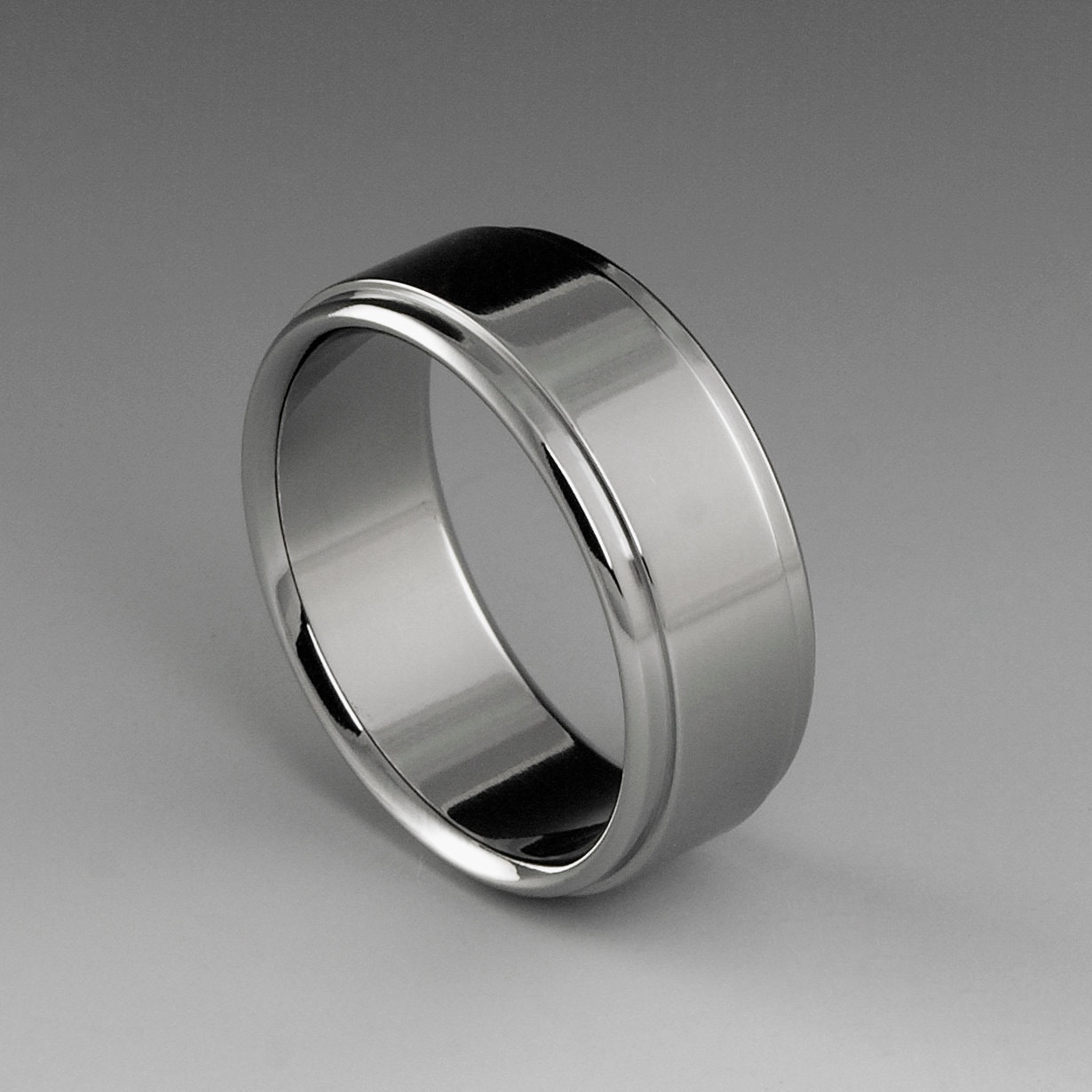 Polished Titanium Wedding Ring in a Flat Profile With Stepped - Etsy