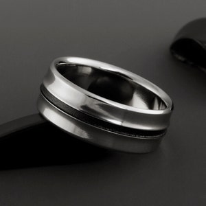 Titanium Black Wedding Ring With Textured Stripe, Unique Engagement or ...