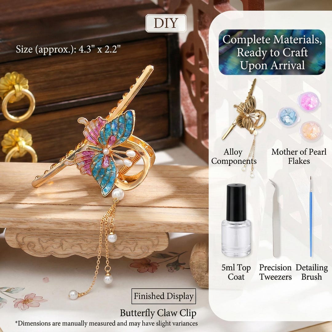 Mother of Pearl Butterfly Claw Clip DIY Kit, Vintage Tassel Hair ...