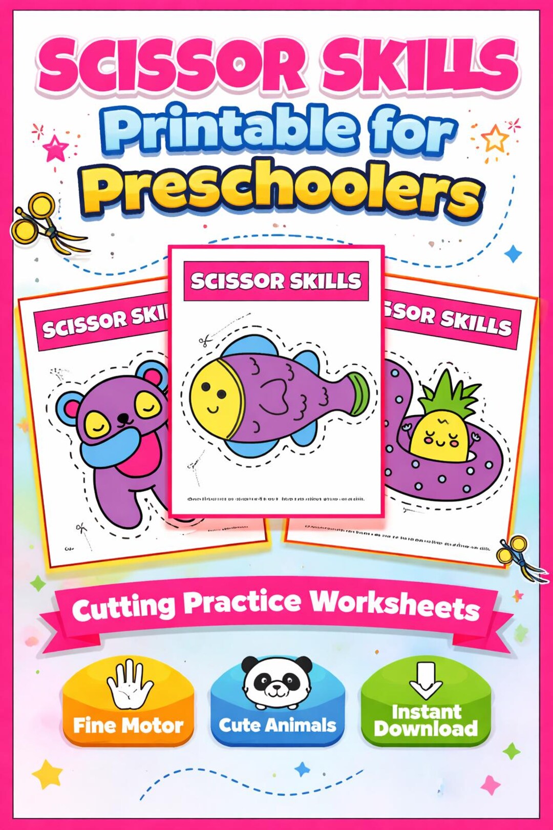Fichas imprimibles para practicar el uso de tijeras en niños de ...