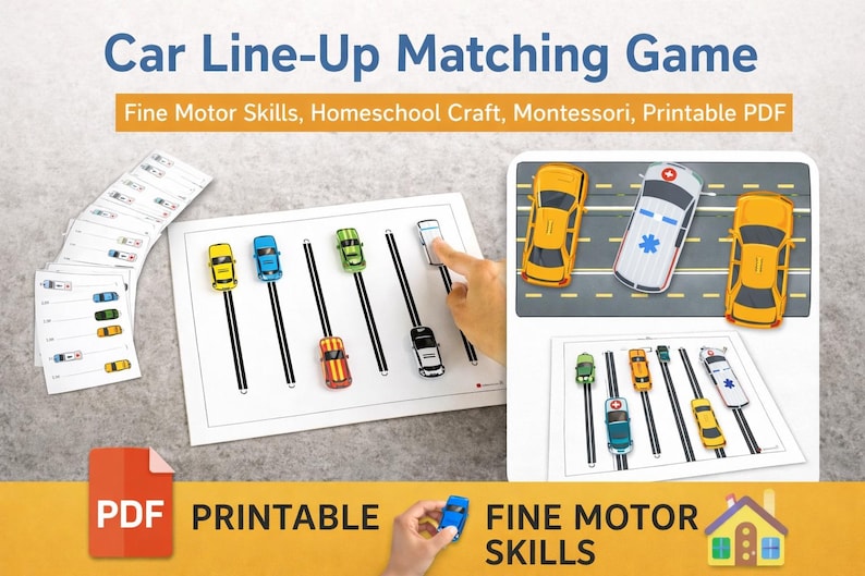 Car Line-up Matching Game, Montessori Fine Motor Skills Activity ...