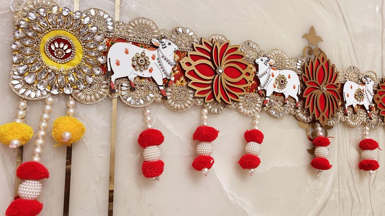 Luxury Indian Toran for Door Entrance | Handmade Lotus & Cow Bandhanwar ...