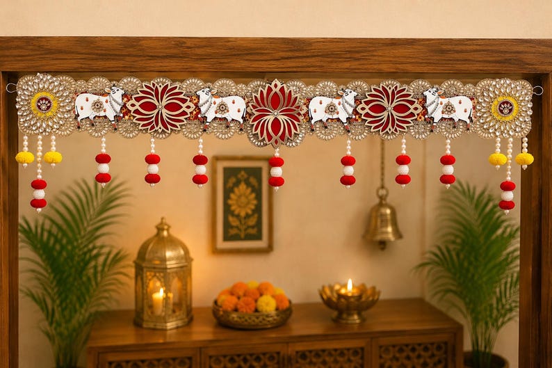 Luxury Indian Toran for Door Entrance | Handmade Lotus & Cow Bandhanwar ...