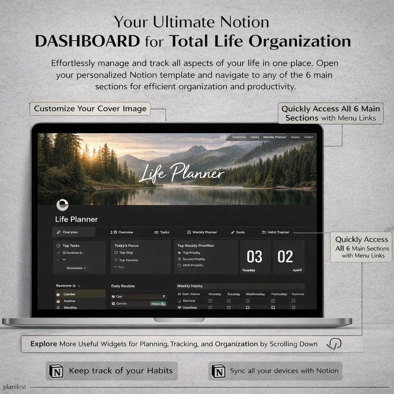 Notion Ultimate Life Planner | All-in-one Template | Notion Dashboard | ADHD Friendly Dashboard ...