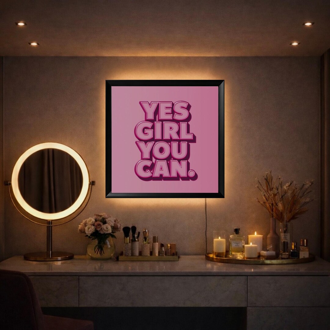Motivational Pink Quote Poster, Feminine Decor, LED Lighted Wall Art ...