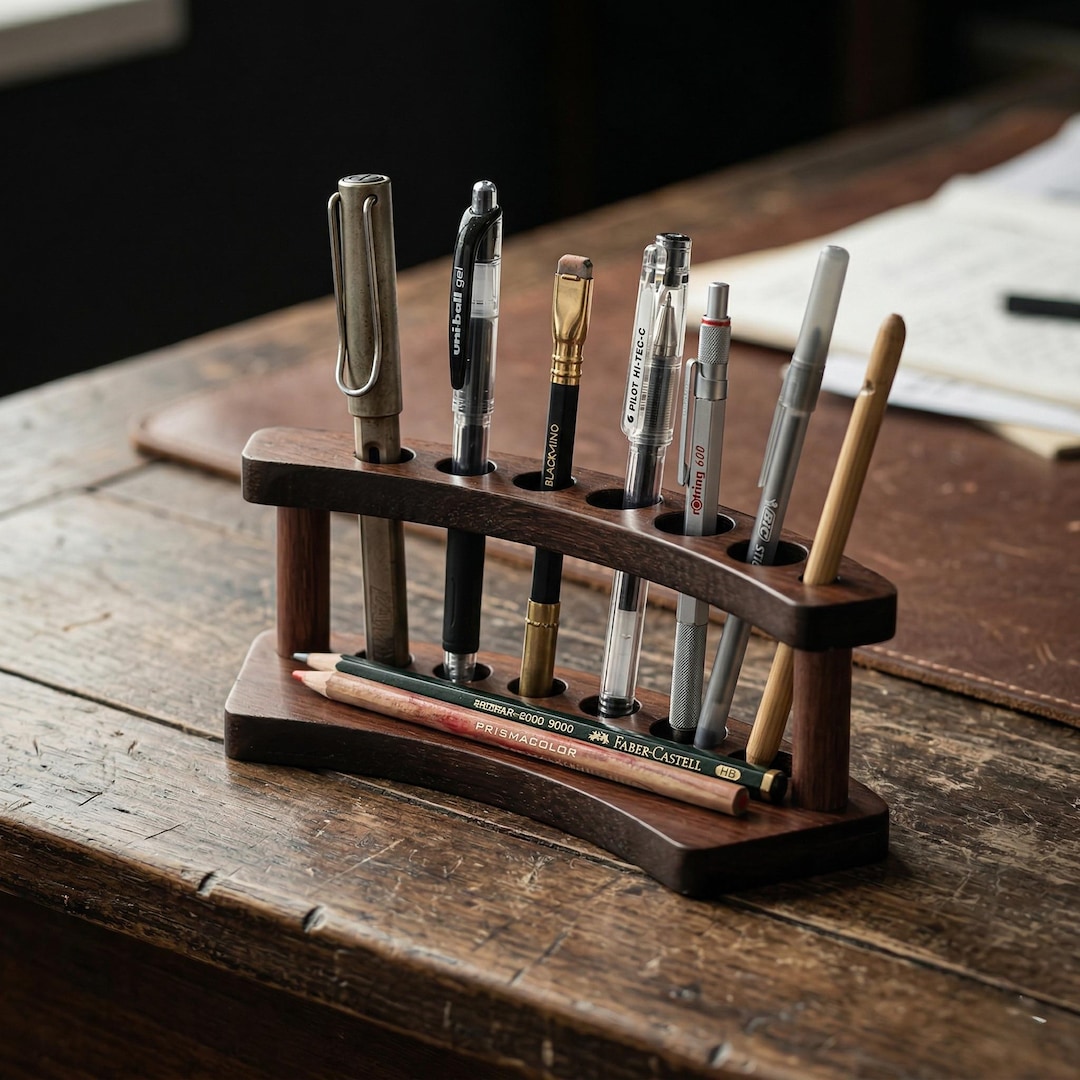Wooden Pen Holder Desk Organizer | Rustic Office Organizer | Aesthetic ...