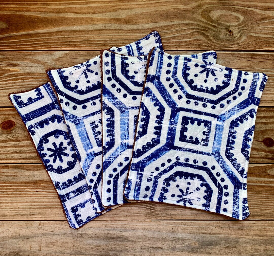 Paperless Towels Reusable Flannel Terry Cloth Blue 2 Ply Small Set of 4 ...
