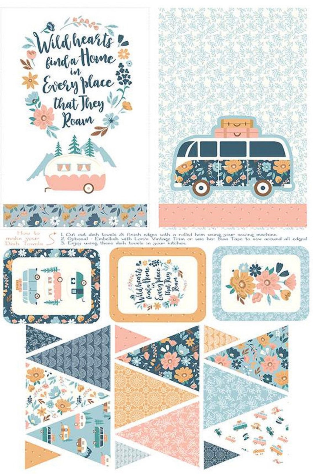 Live Love Glamp Riley Blake Diy Home Decor Camper Panel Tea Towel Pot Holder Bunting Banner - Etsy
