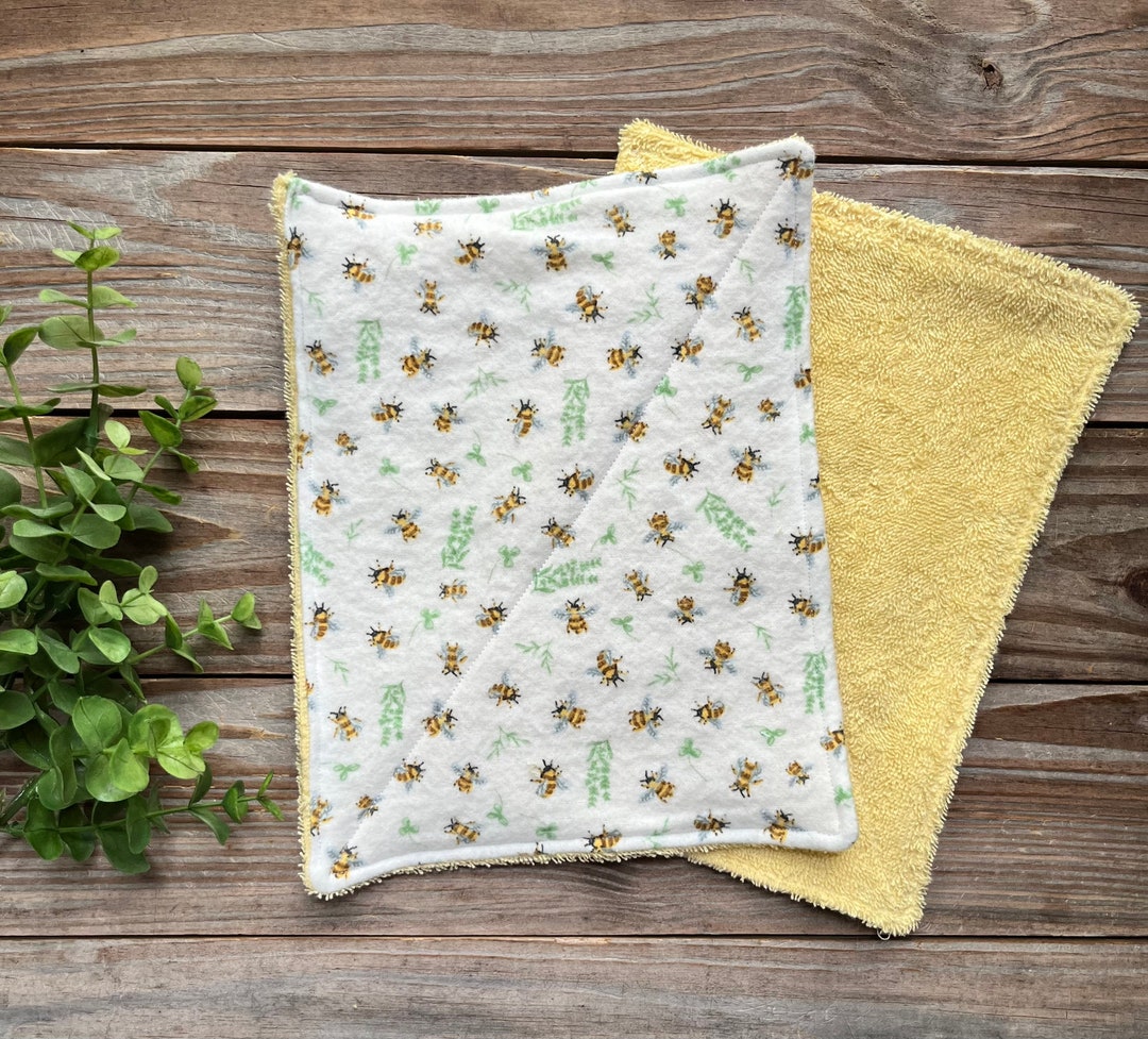 Flannel Terry Cloth 2 Ply Bees Flowers Yellow Set of 4 - Etsy