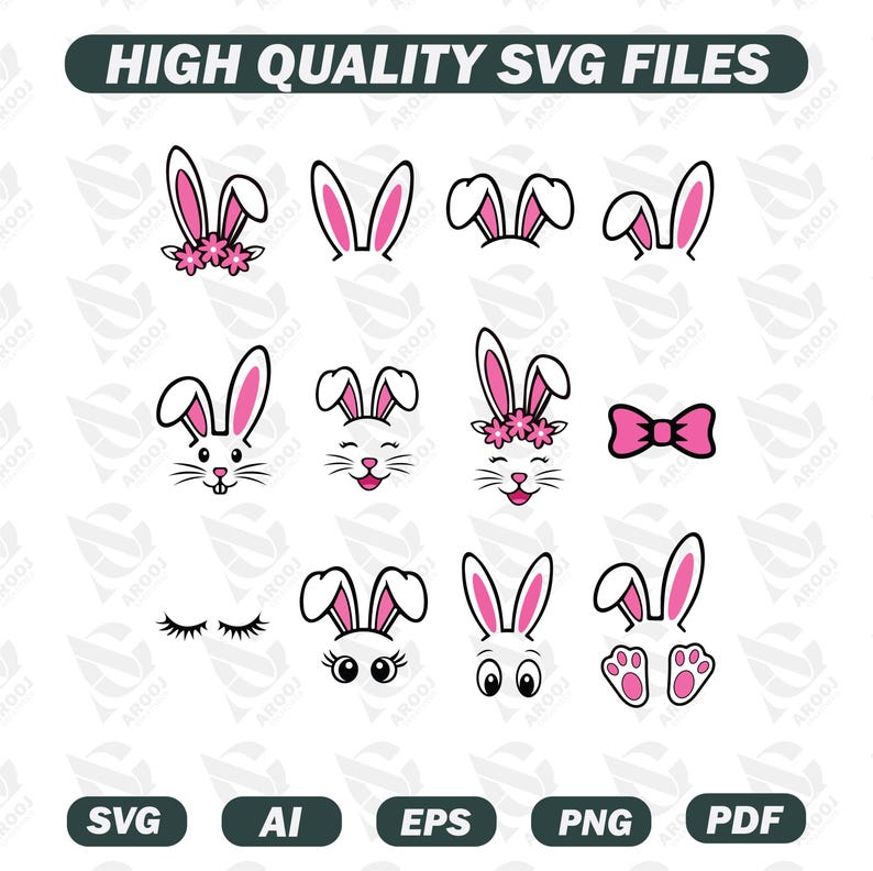 Easter Bunny Ears SVG Bundle, Cute Bunny Face, Rabbit Ears, Easter ...