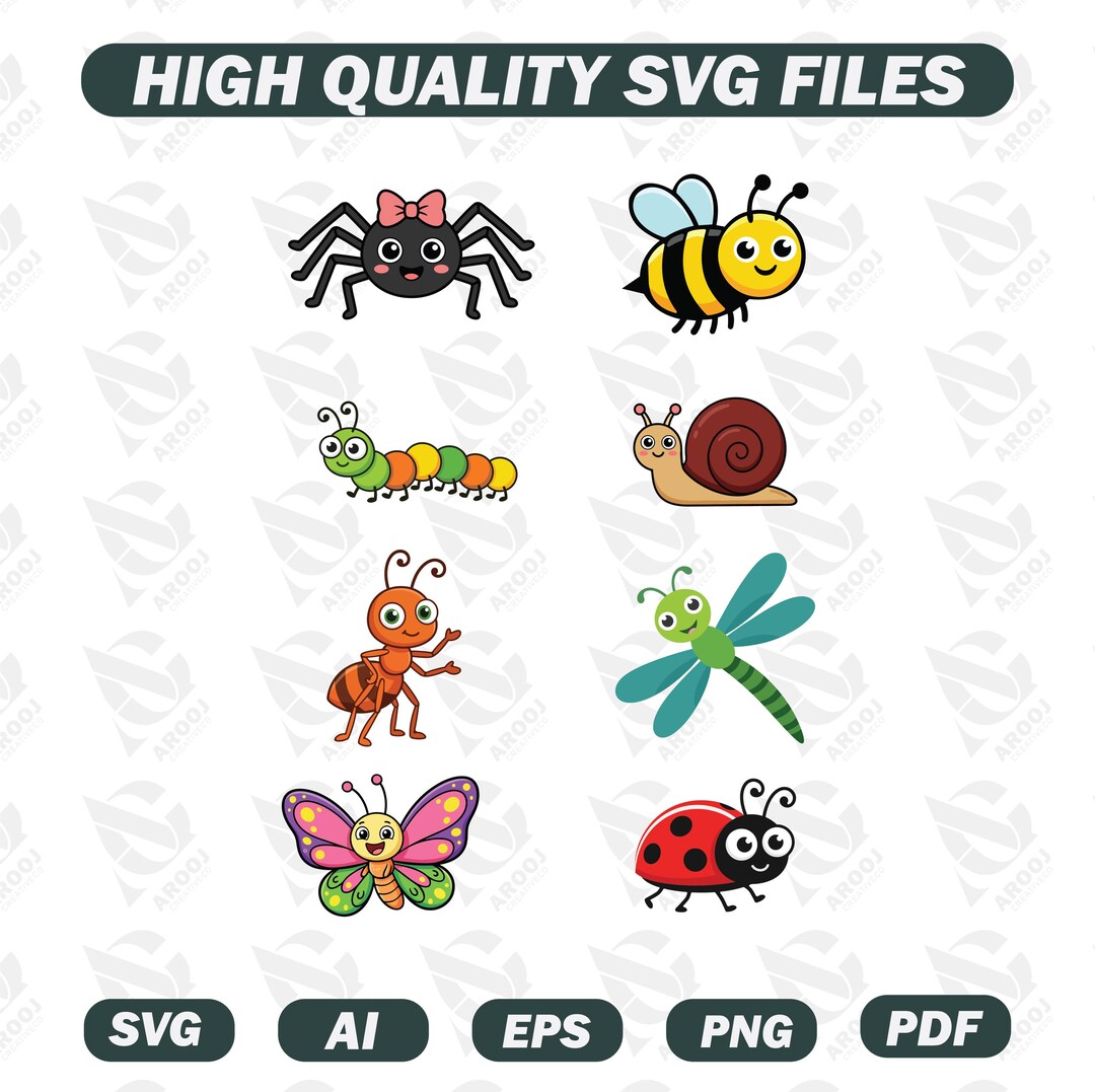 Cute Insects Clipart SVG Bundle, Bug Clipart SVG PNG, Kids Clipart ...