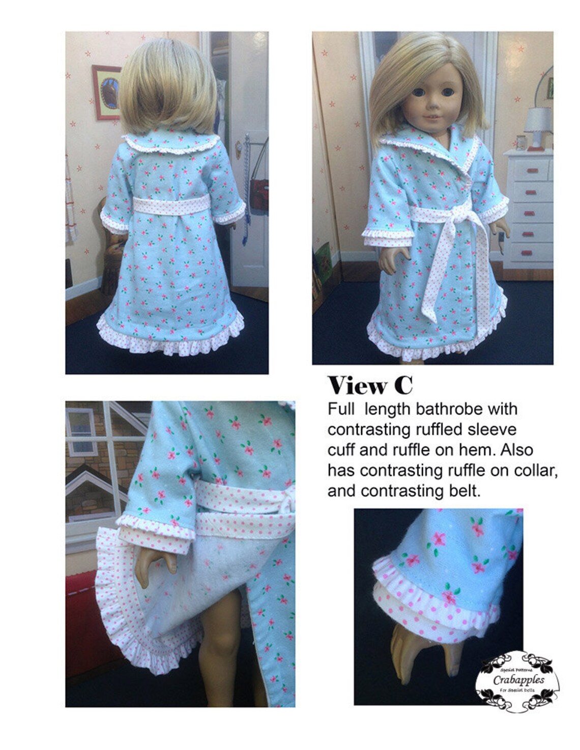 18" Doll Pajama Sewing Pattern: Robe, Slippers, Nightgown (PDF Download ...