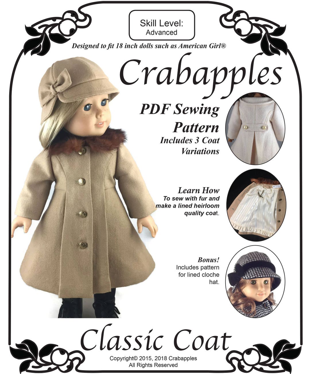 18 Inch Doll Classic Coat & Cloche Hat Pattern: Tailored Wool (PDF ...