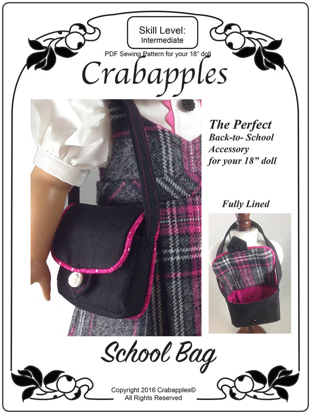 PDF Pattern - School Bag - Purse - Messenger Bag - Sized for 18" Dolls ...