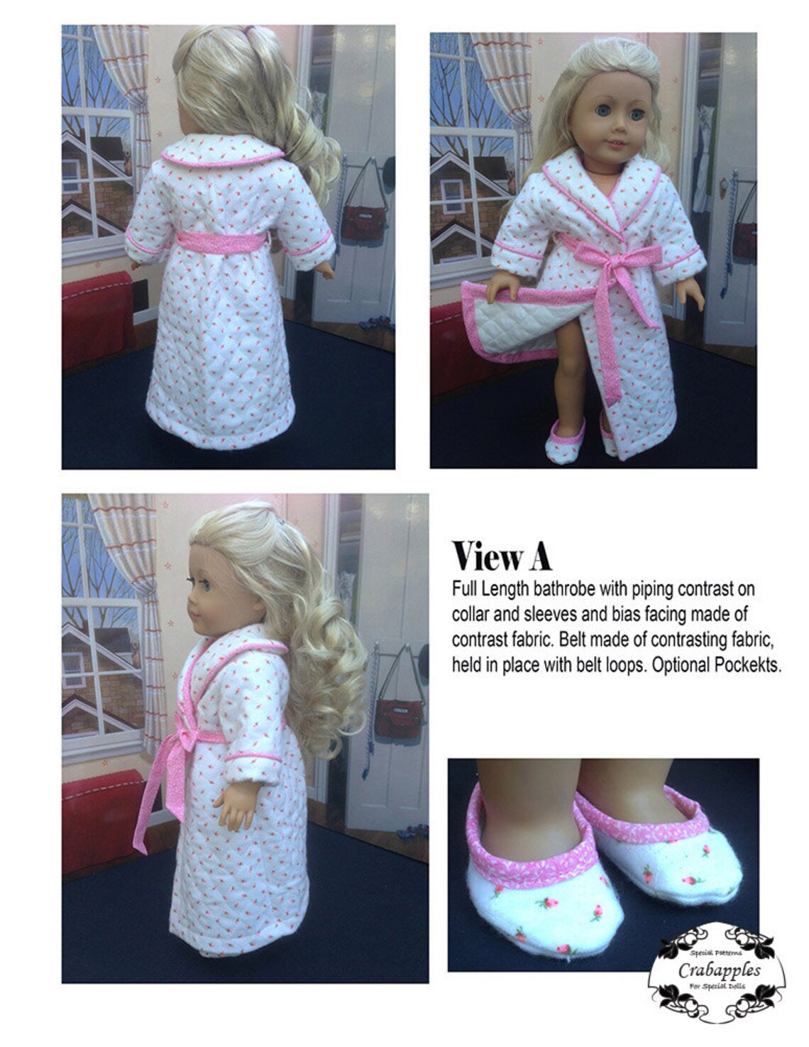 18" Doll Pajama Sewing Pattern: Robe, Slippers, Nightgown (PDF Download ...