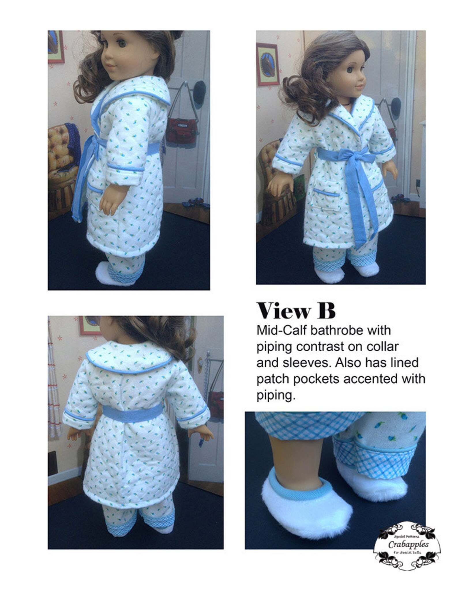 18" Doll Pajama Sewing Pattern: Robe, Slippers, Nightgown (PDF Download ...