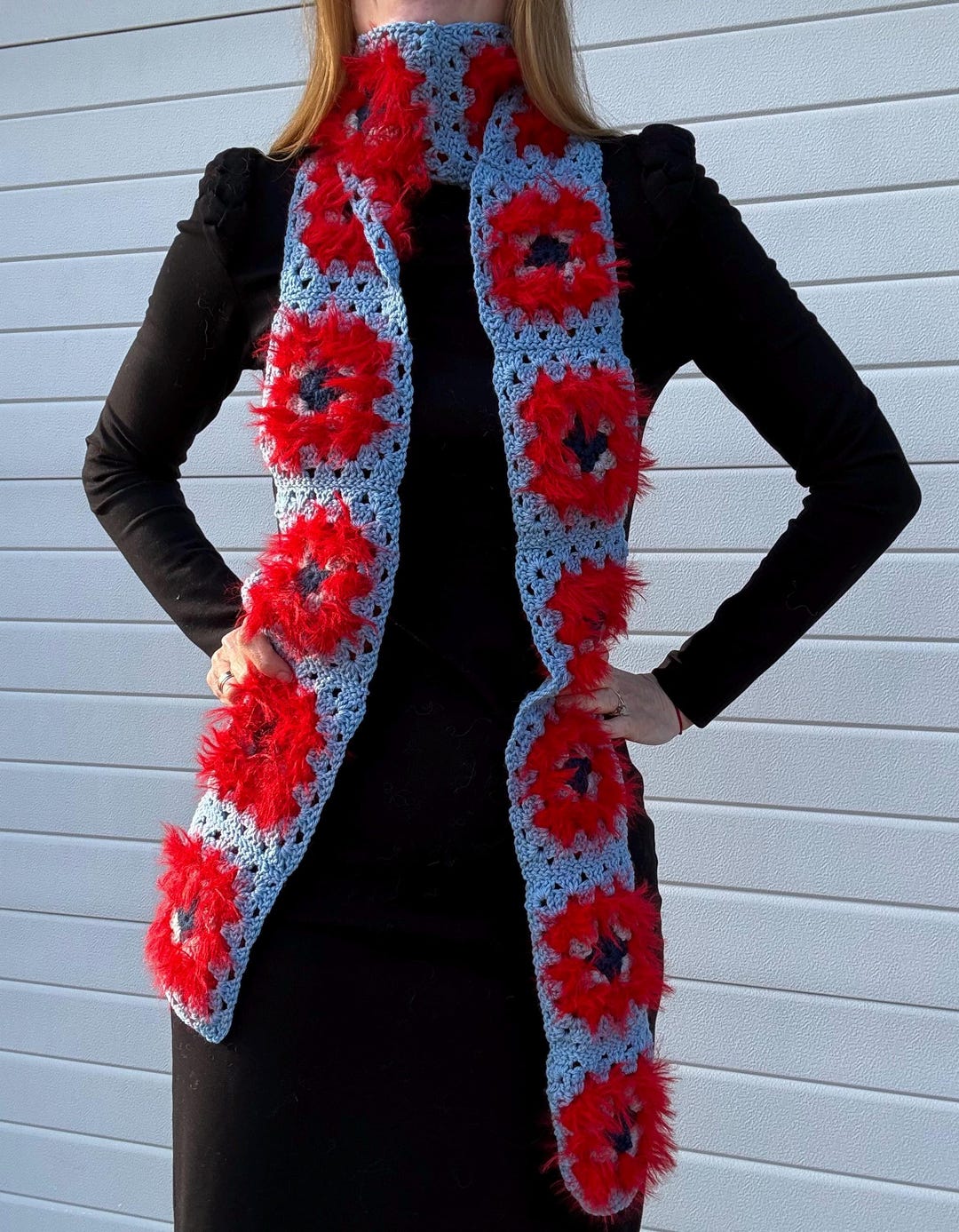 Crochet Granny Square Scarf Pattern PDF / Vintage Retro Patchwork Shawl ...