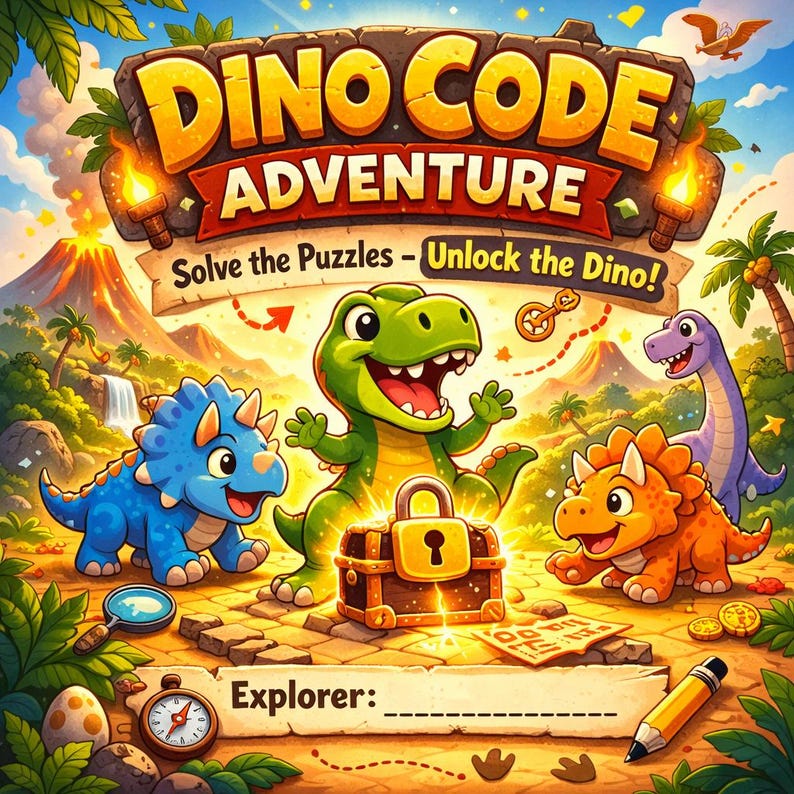 Dinosaur Activity Pack | Kids Puzzles, Maze, Dino Code Game (digital ...