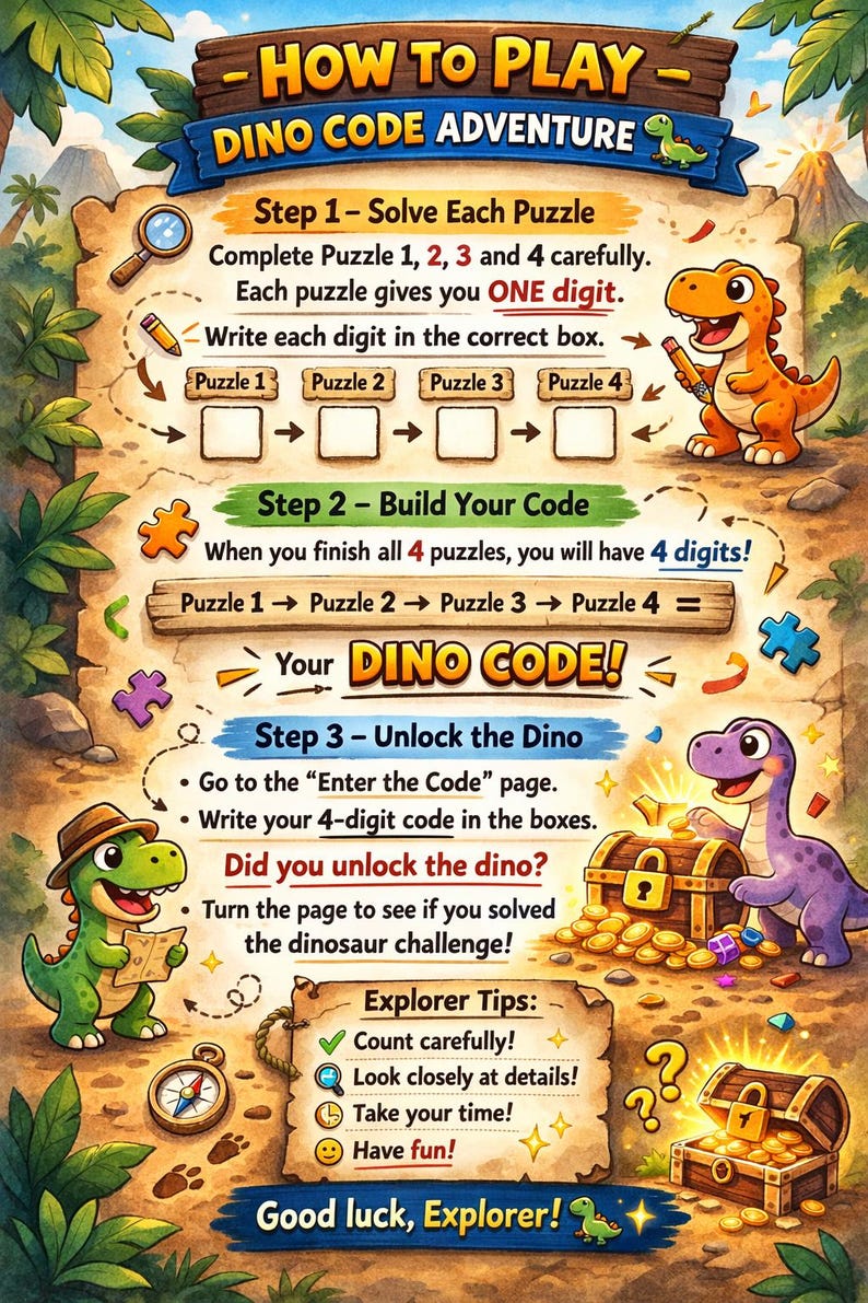 Dinosaur Activity Pack | Kids Puzzles, Maze, Dino Code Game (digital ...
