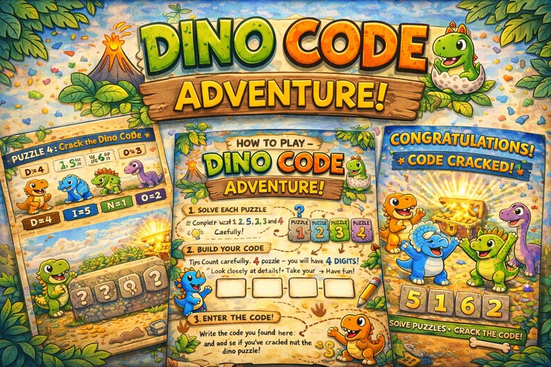 Dinosaur Activity Pack | Kids Puzzles, Maze, Dino Code Game (digital ...