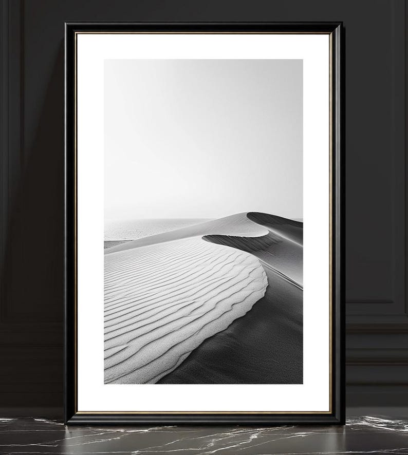 Monochrome Sand Dune Texture Wall Art, Coastal Beach Ripples Seascape ...
