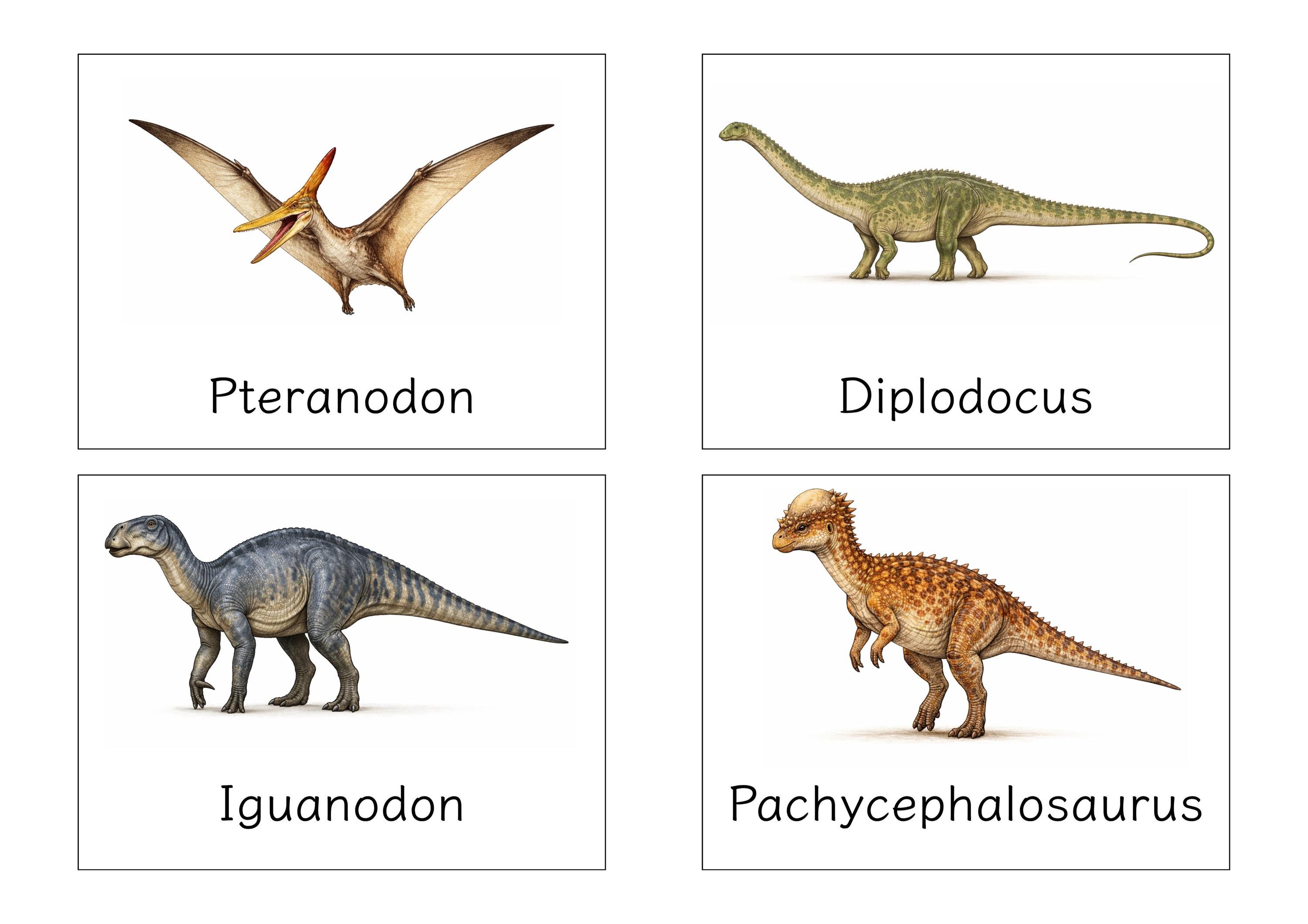 Watercolor Dinosaur Poster and Flashcards, Preschool Learning Bundle ...