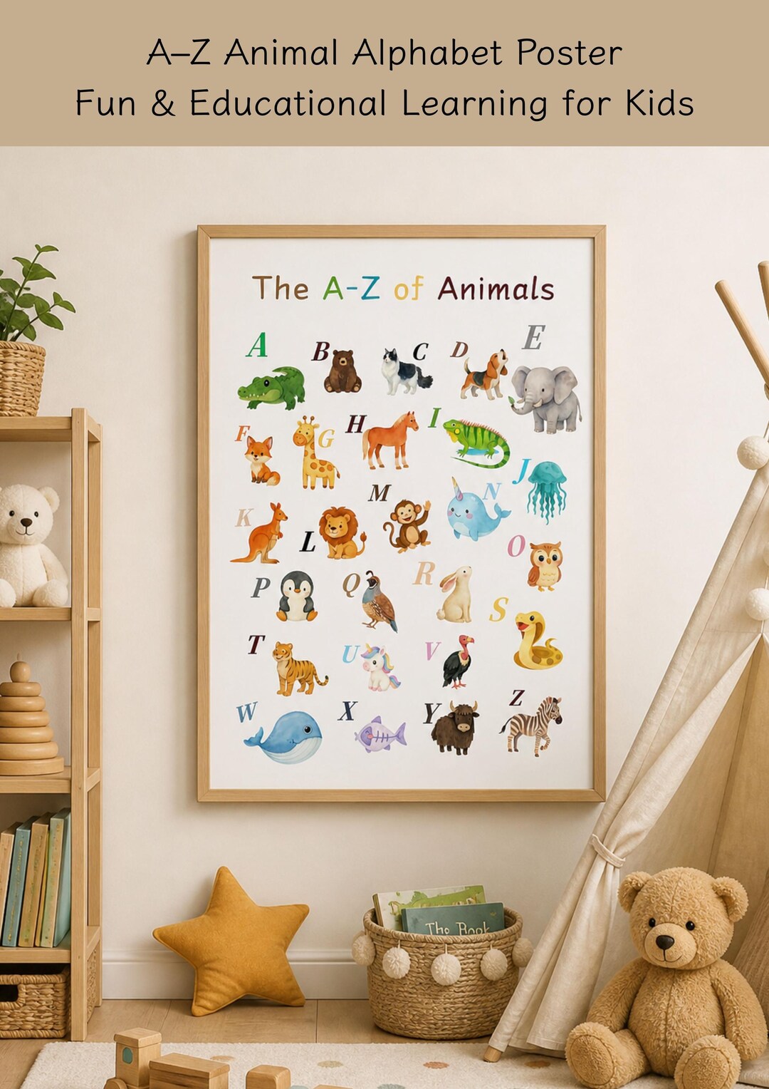 A-Z Animals Alphabet Poster for Kids, Preschool Learning Print, ABC ...
