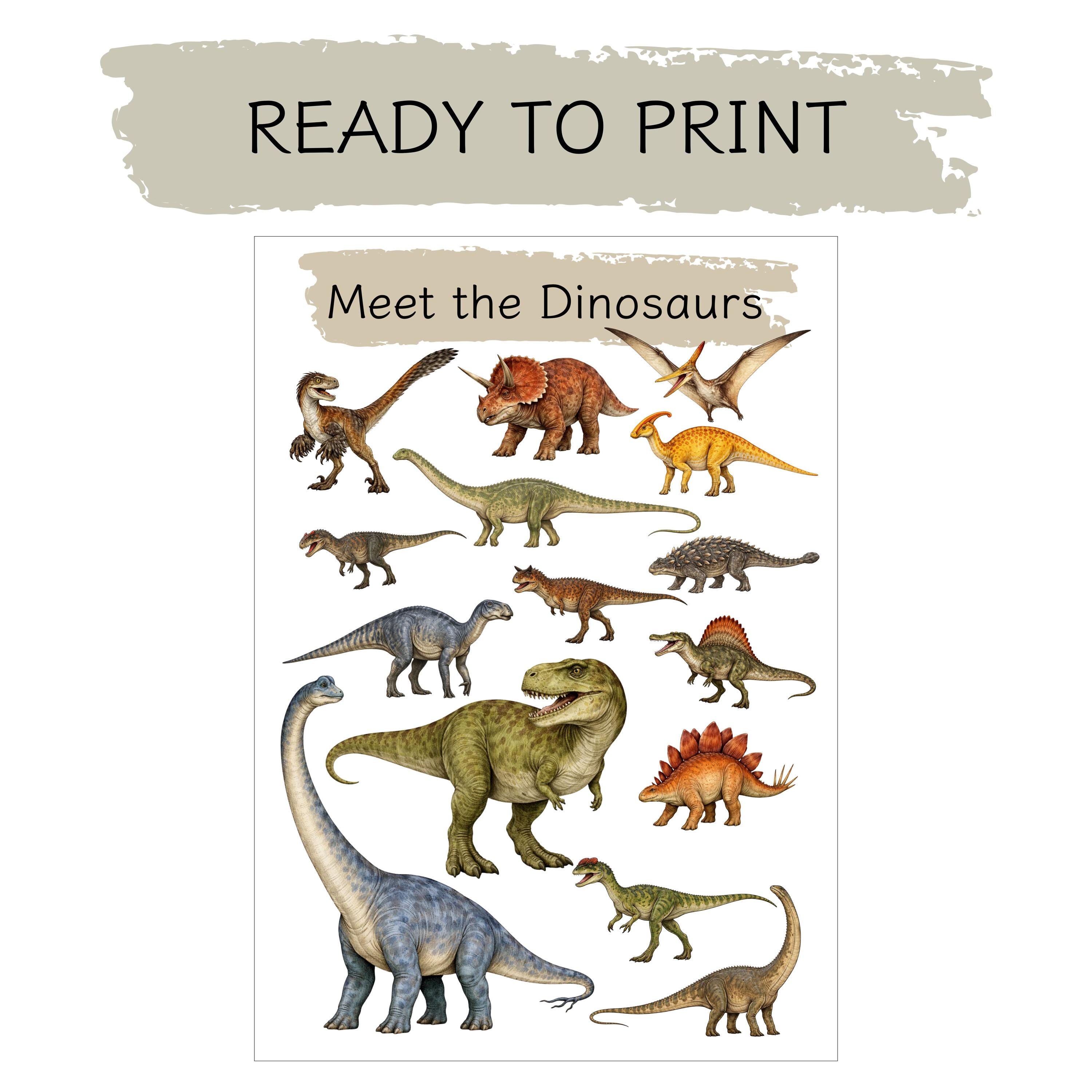 Watercolor Dinosaur Poster and Flashcards, Preschool Learning Bundle ...