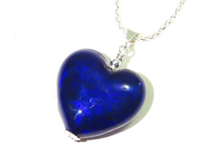 Cobalt Blue Murano Glass Heart Pendant: 24K Gold, Sterling Silver - Etsy