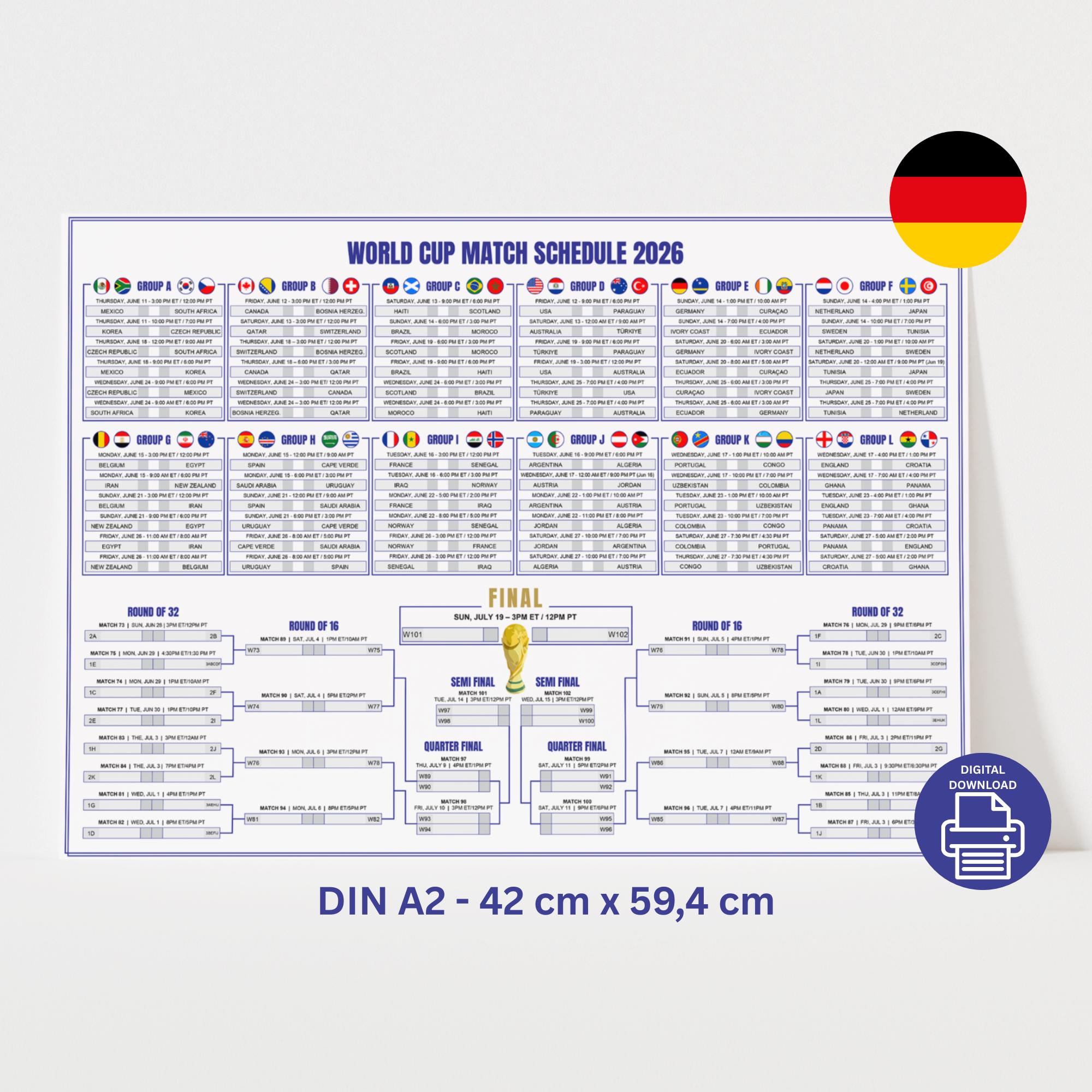 FIFA World Cup 2026 Wall Chart Digital Download - Poster PDF to Print ...