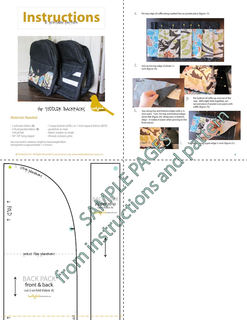 Toddler Backpack PDF INSTANT DOWNLOAD Sewing Pattern - Etsy