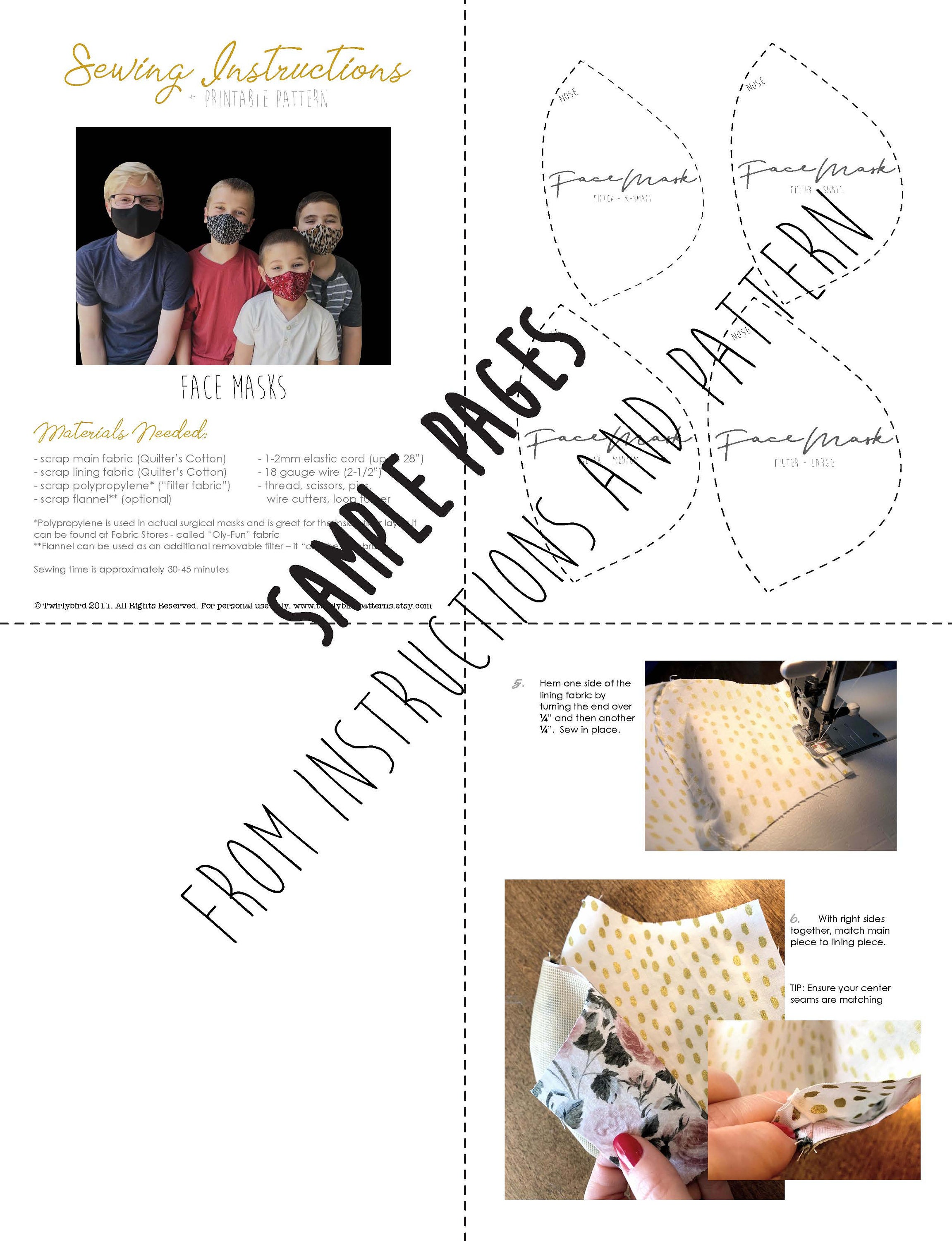 Face Mask Sewing PDF INSTANT DOWNLOAD Sewing Pattern | Etsy