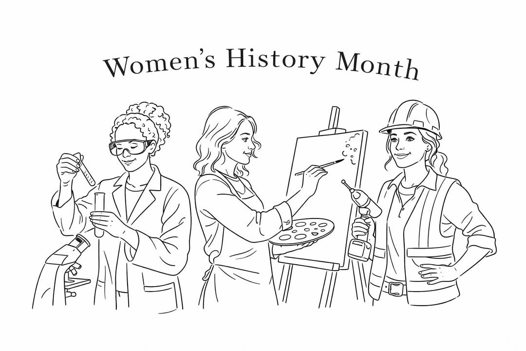 Women’s History Month Coloring Page | Women in STEM & Careers Printable ...