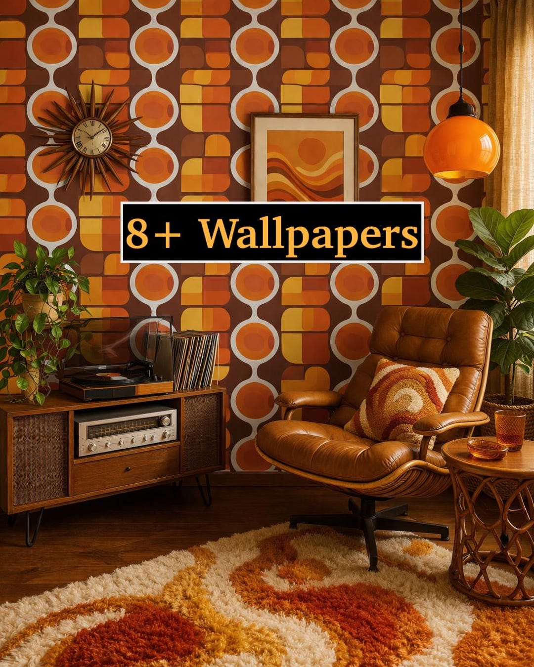 Mid Century Modern Geometric Wallpaper Bundle | 8 Seamless Retro ...
