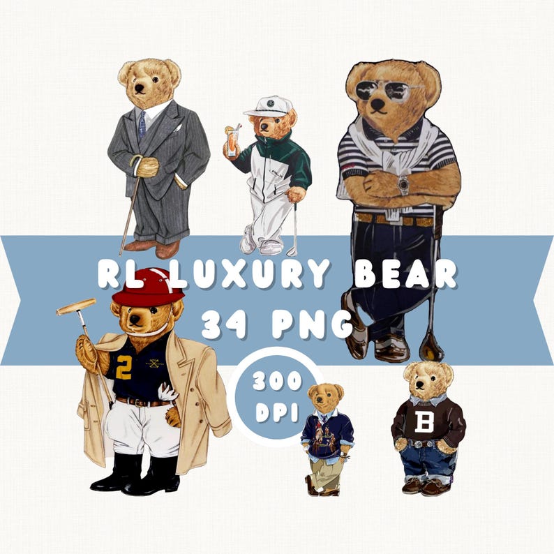 Luxury Polo Bear Clipart Bundle, Boys Nursery PNG Graphics (34 Files ...