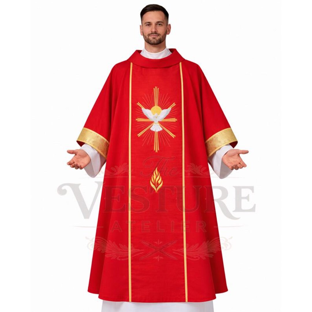 Pentecost Red Deacon Dalmatic – Holy Spirit Dove Embroidery, Catholic ...