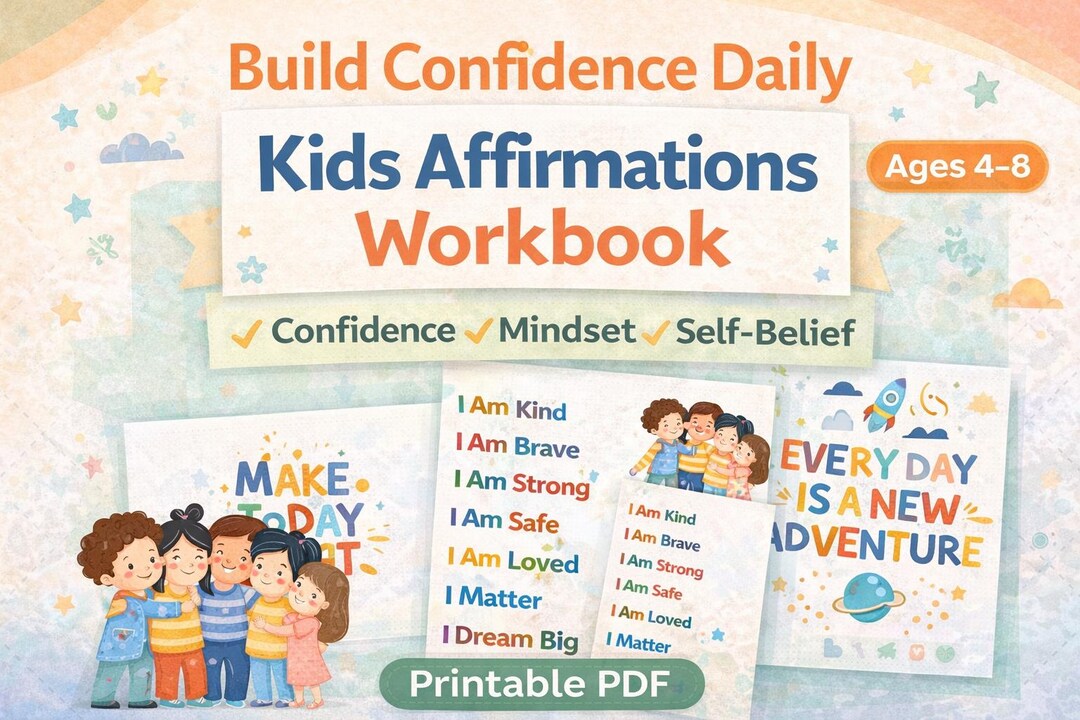 Kids Positive Affirmations Printable | Confidence Self Esteem Workbook ...
