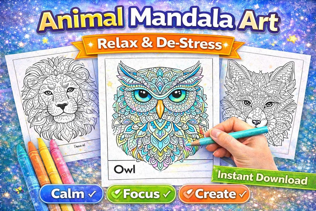 Animal Mandala Coloring Book Printable | Stress Relief Coloring Pages ...
