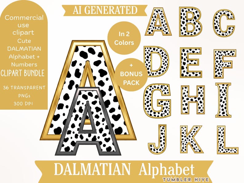 Dalmatian Alphabet PNG Bundle | Black White Spotted Letters A–Z ...