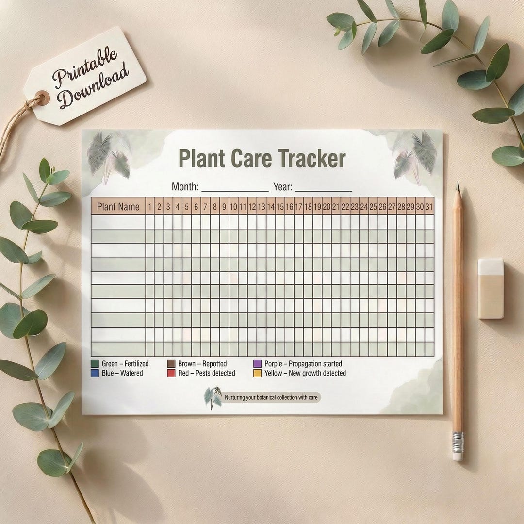 Plant Care Tracker Printable | Monthly Plant Calendar | Houseplant Care ...