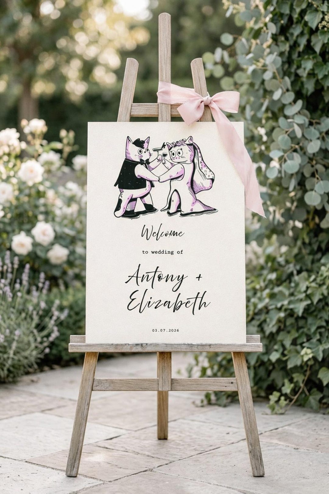 Cat Wedding Welcome Sign Template, Editable Canva Sign, Hand Drawn ...