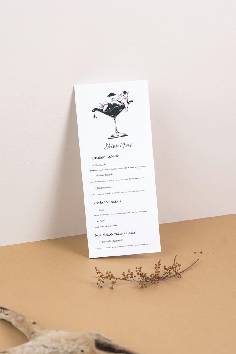 Cat Wedding Signature Drinks Sign Template, Editable Canva Bar Menu ...