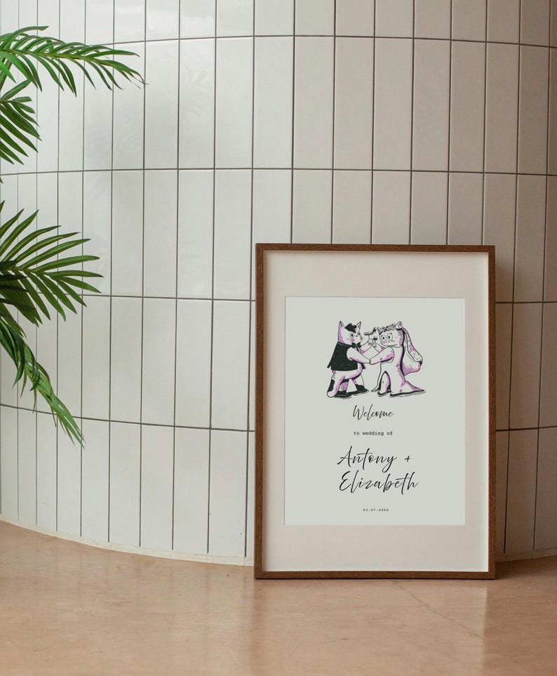 Cat Wedding Welcome Sign Template, Editable Canva Sign, Hand Drawn ...