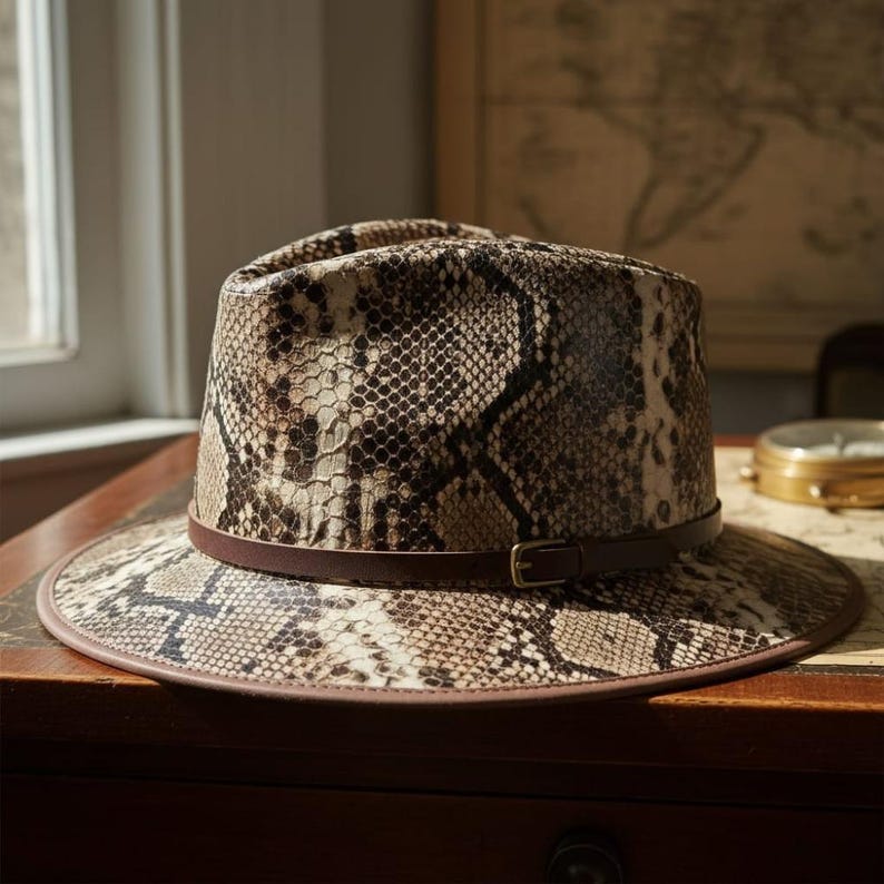 Classic Snake Print Leather Cowboy Hat Snakeskin Pattern Western Style ...