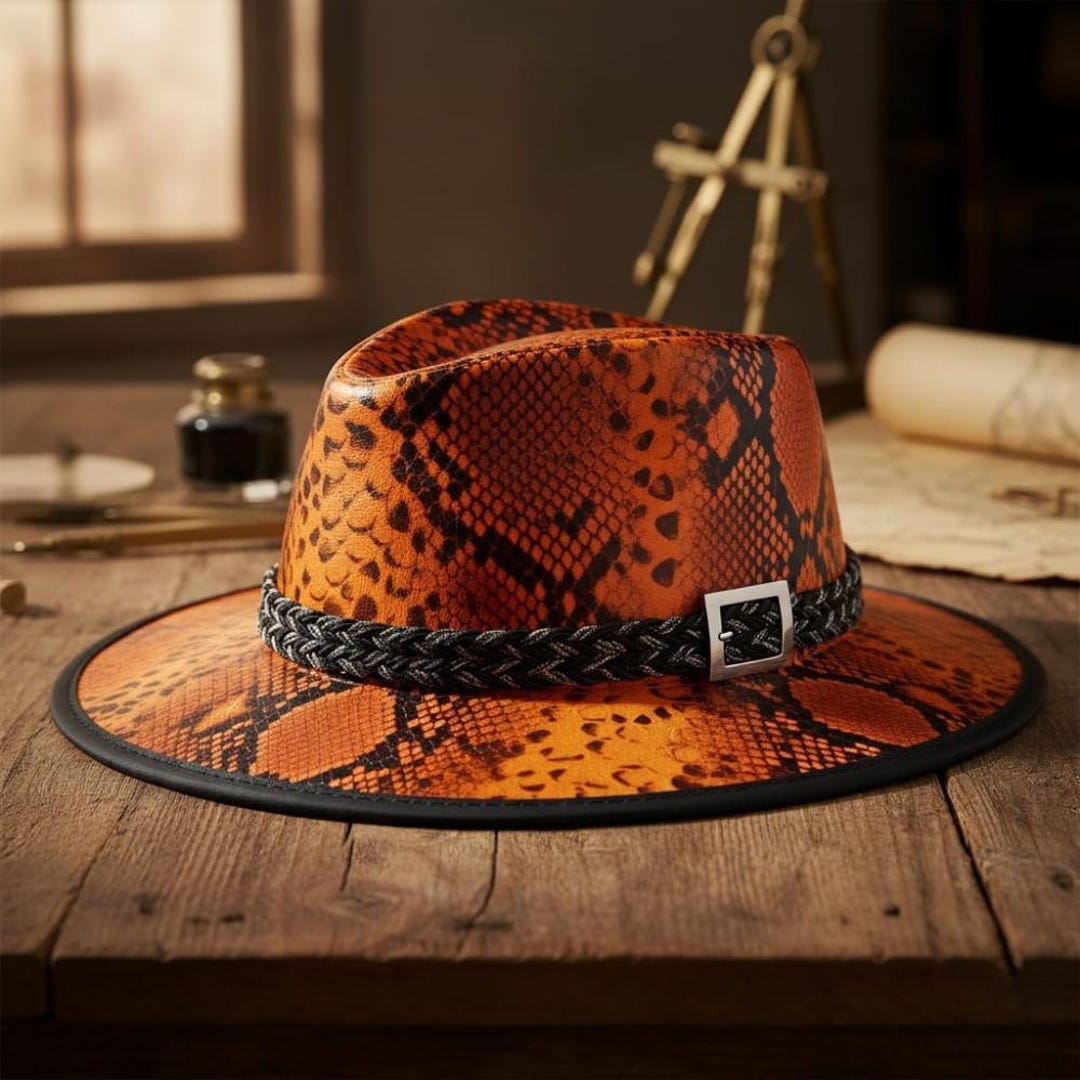 Stylish Snake Print Leather Cowboy Hat Snakeskin Pattern Western ...