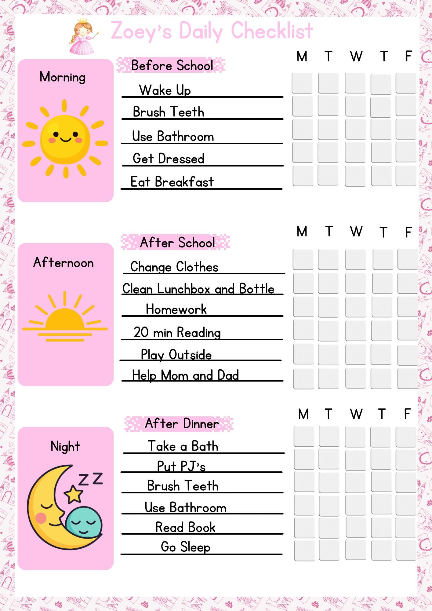 Princess Visual Schedule Cards for Kids | ADHD Autism Routine Chart ...